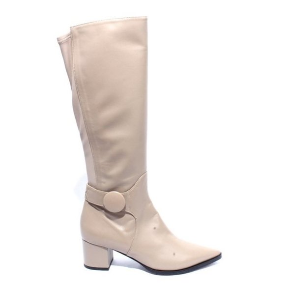 Isabelle | Shoes | Isabelle 629b Beige Leather Stretch Zip Pointy Heel ...